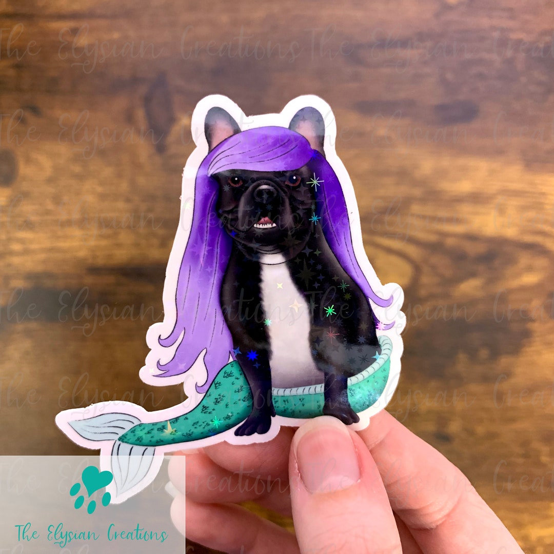 Mermaid French Bulldog Sticker, Funny Halloween Water Proof Sticker ...
