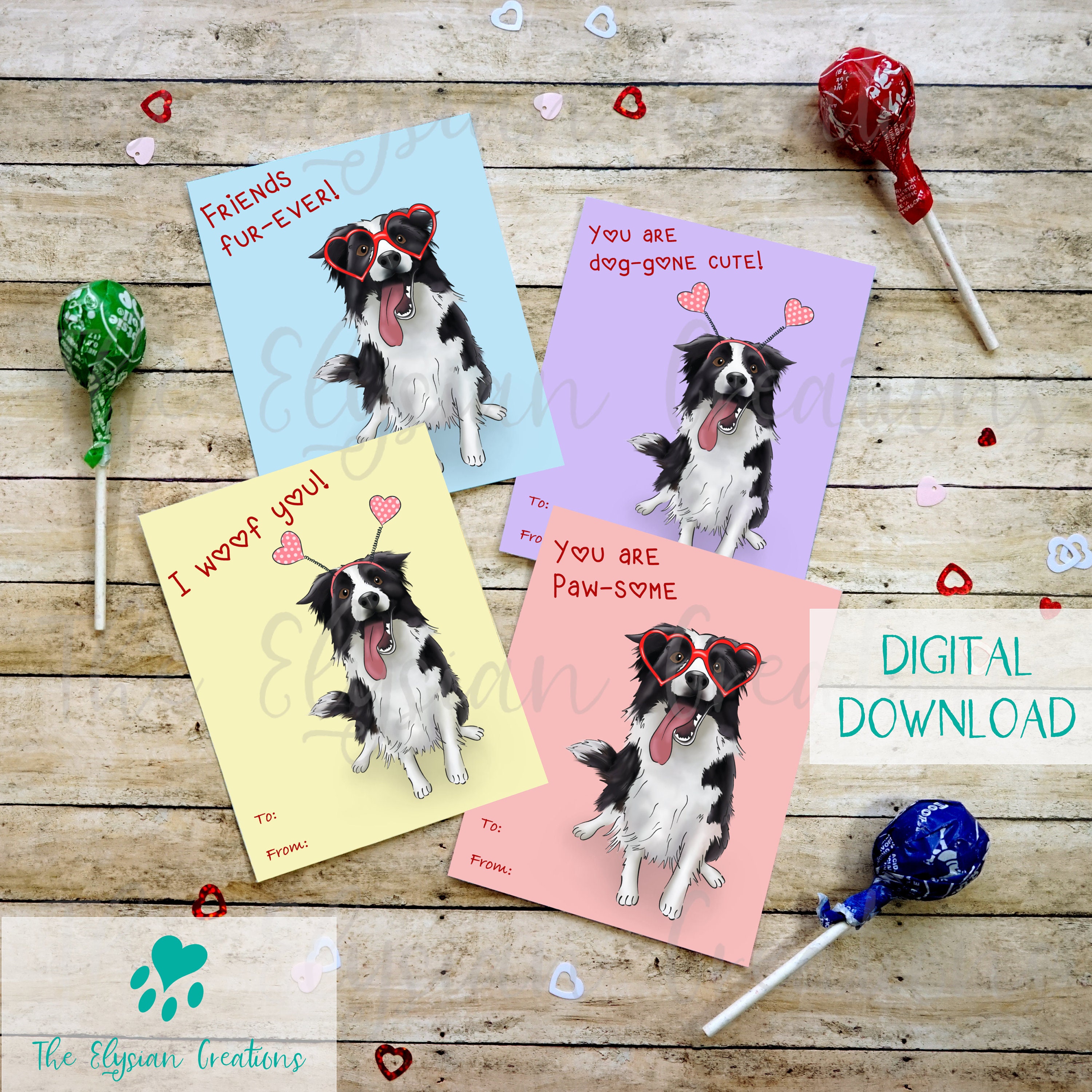 Border Collie Kids Valentines Printable Valentine Dog - Etsy