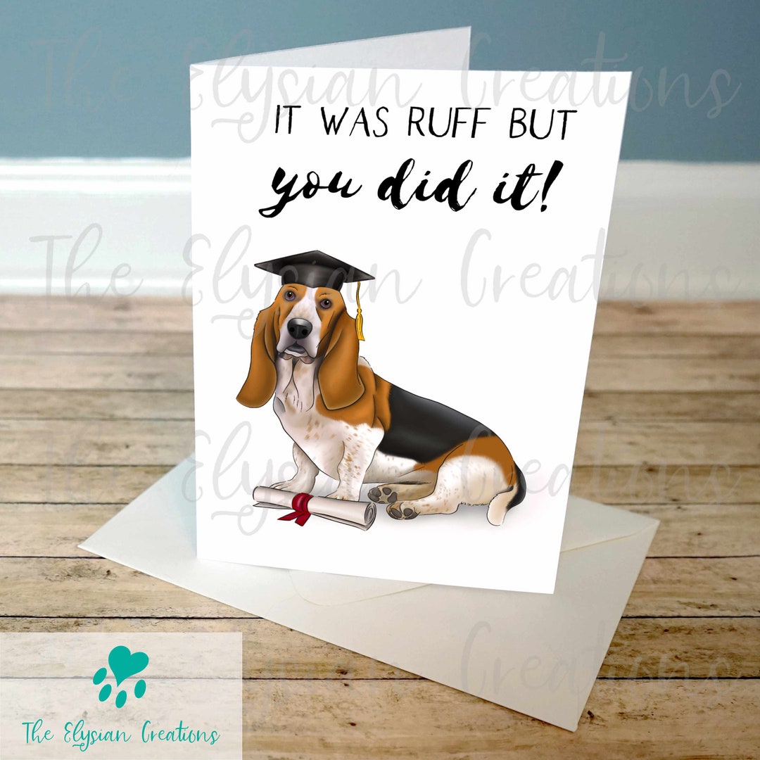 Personalized Basset Hound Graduation Card 5x7, Puppy Congratulations ...