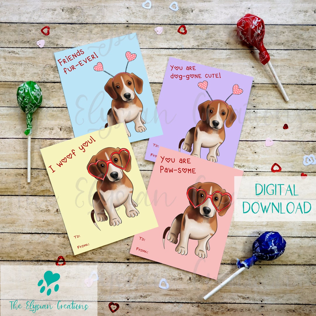 Beagle Kids Valentines, Printable Valentine, Dog Valentine, Elementary ...