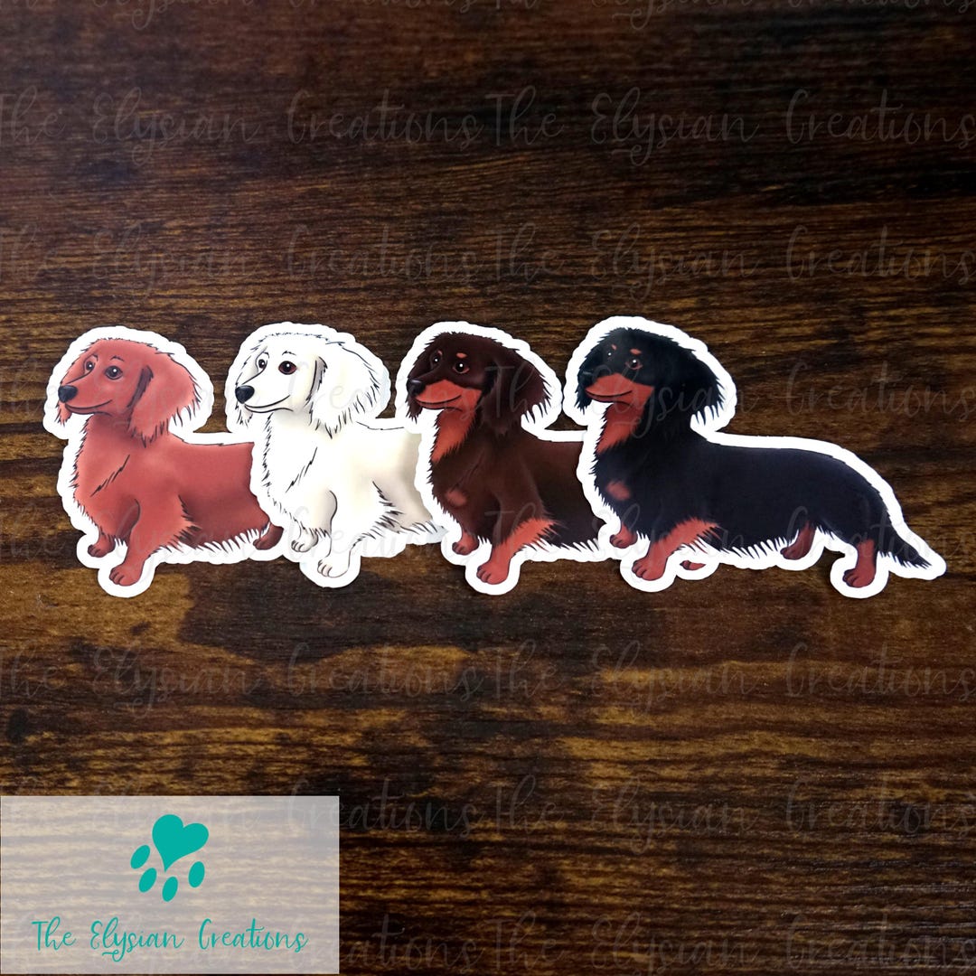 Dachshund Longhair Standing Sticker, Water Proof Sticker, Weenie Dog ...