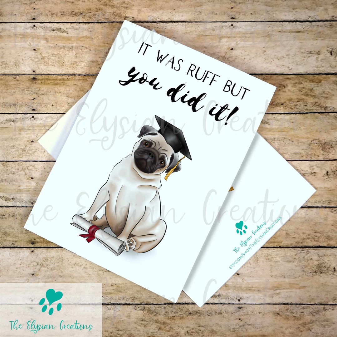 Personalized Pug Graduation Card 5x7, Dog Grad Card, Tan Pug Card ...