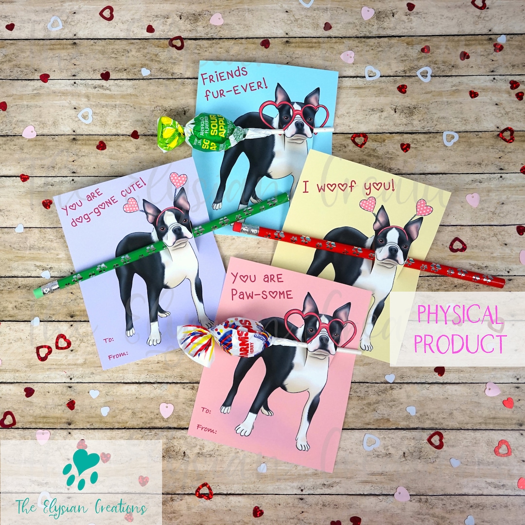 Boston Terrier Kids Valentines, Dog Valentine, Class Room Valentines ...