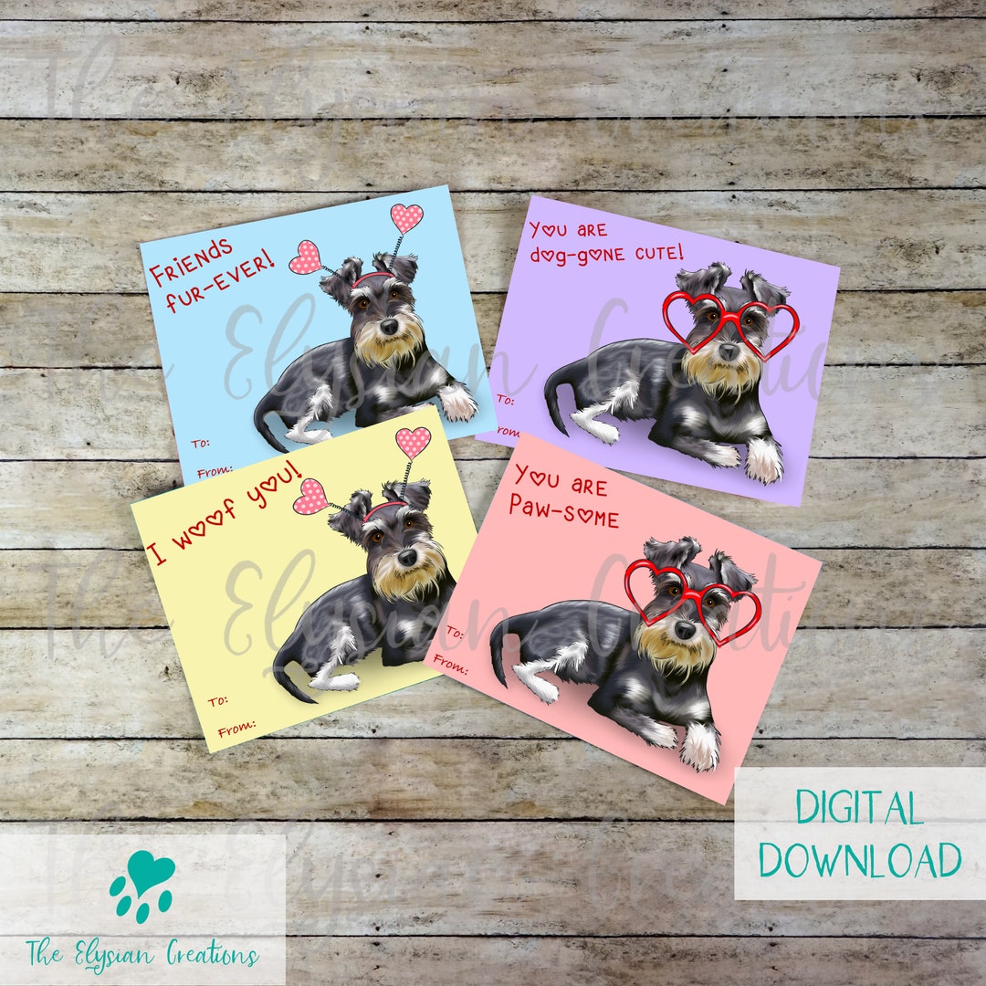 Schnauzer Kids Valentines, Instant Download, Printable, Dog Valentine ...
