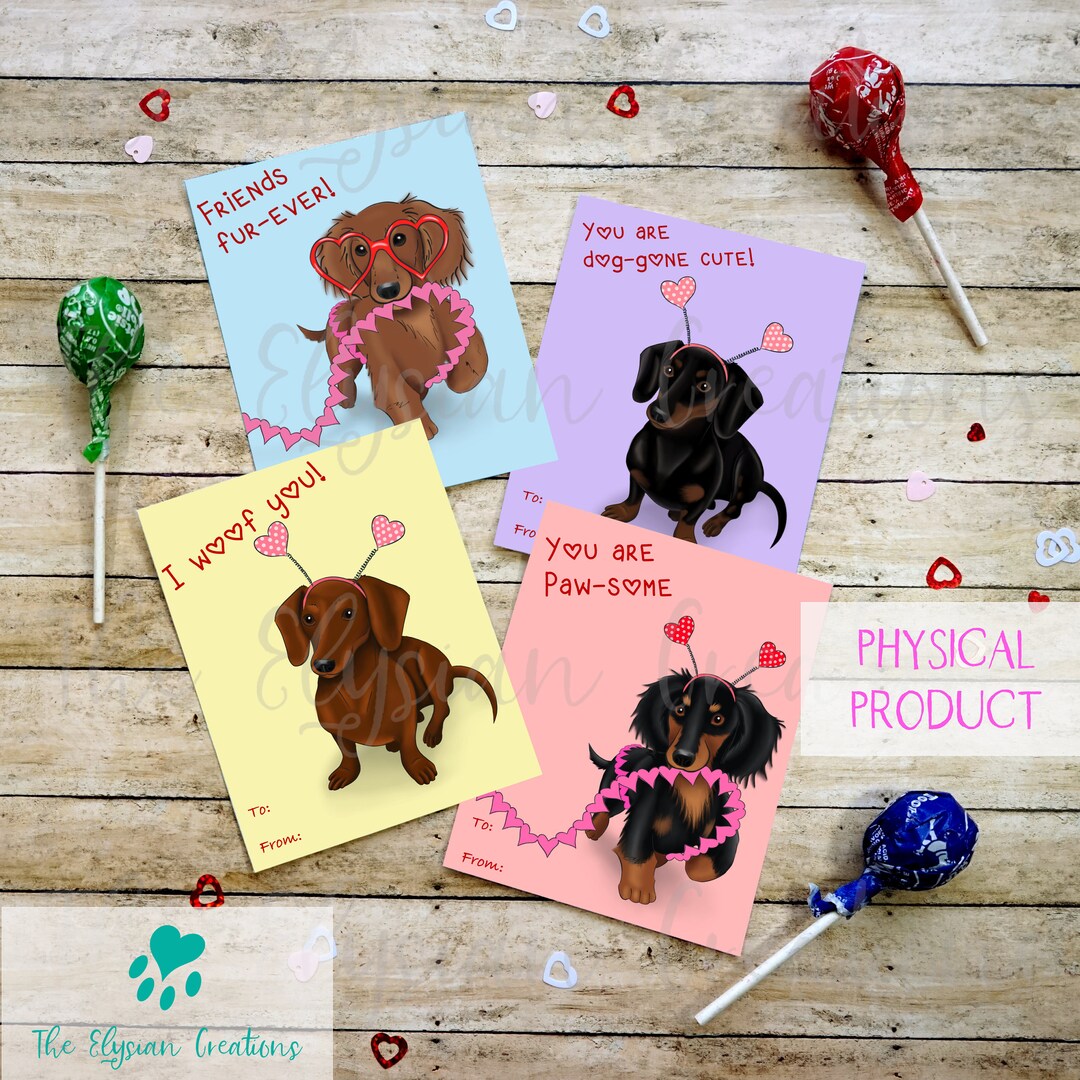 4 Dachshund Variety Kid's Valentines, Dog Valentines, Class Room ...