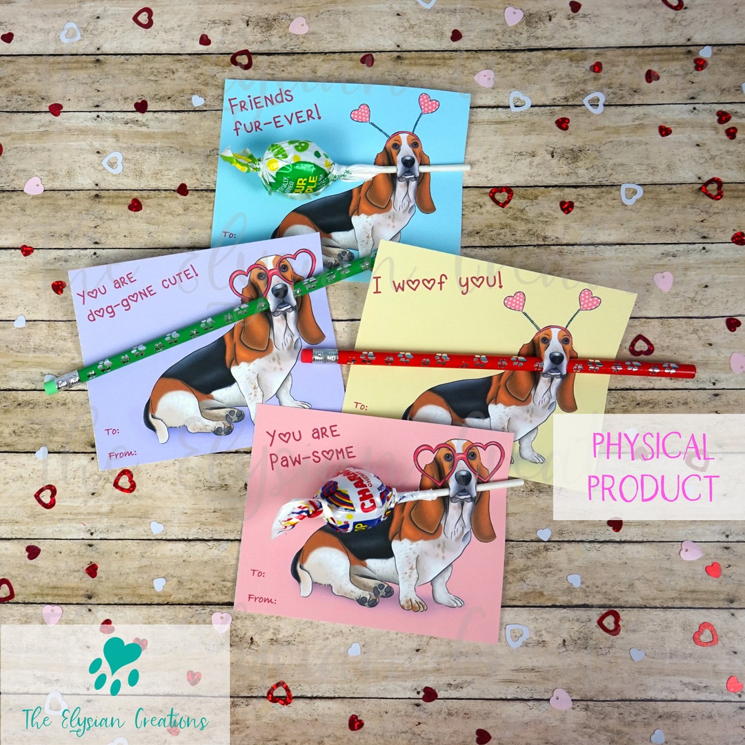 Basset Hound Kids Valentines, Tricolor Basset, Dog Valentine, Class ...