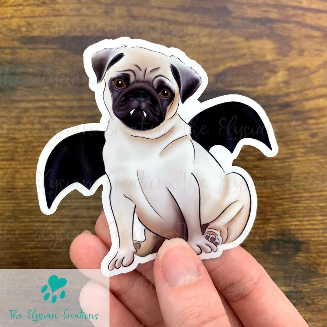 Vampire Pug Sticker, Water Proof Sticker, Halloween Dog Sticker, Water ...