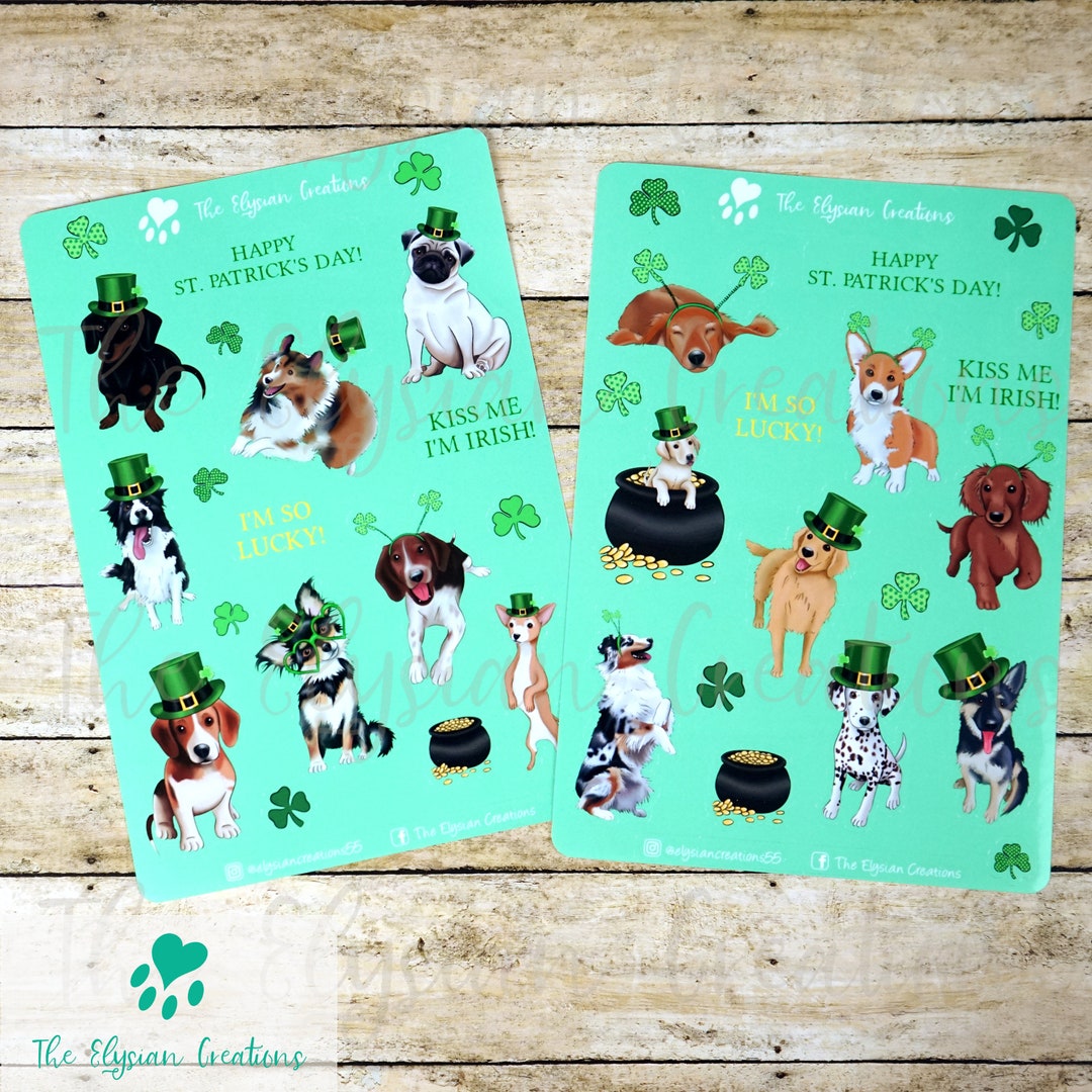 2 Dog St. Patrick's Day Sticker Sheets, Dog Sticker Sheets, Green ...