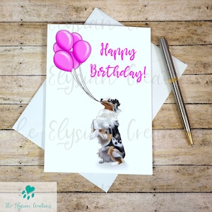 Custom Australian Shepherd Birthday Card, Blue Merle Aussie Dog ...