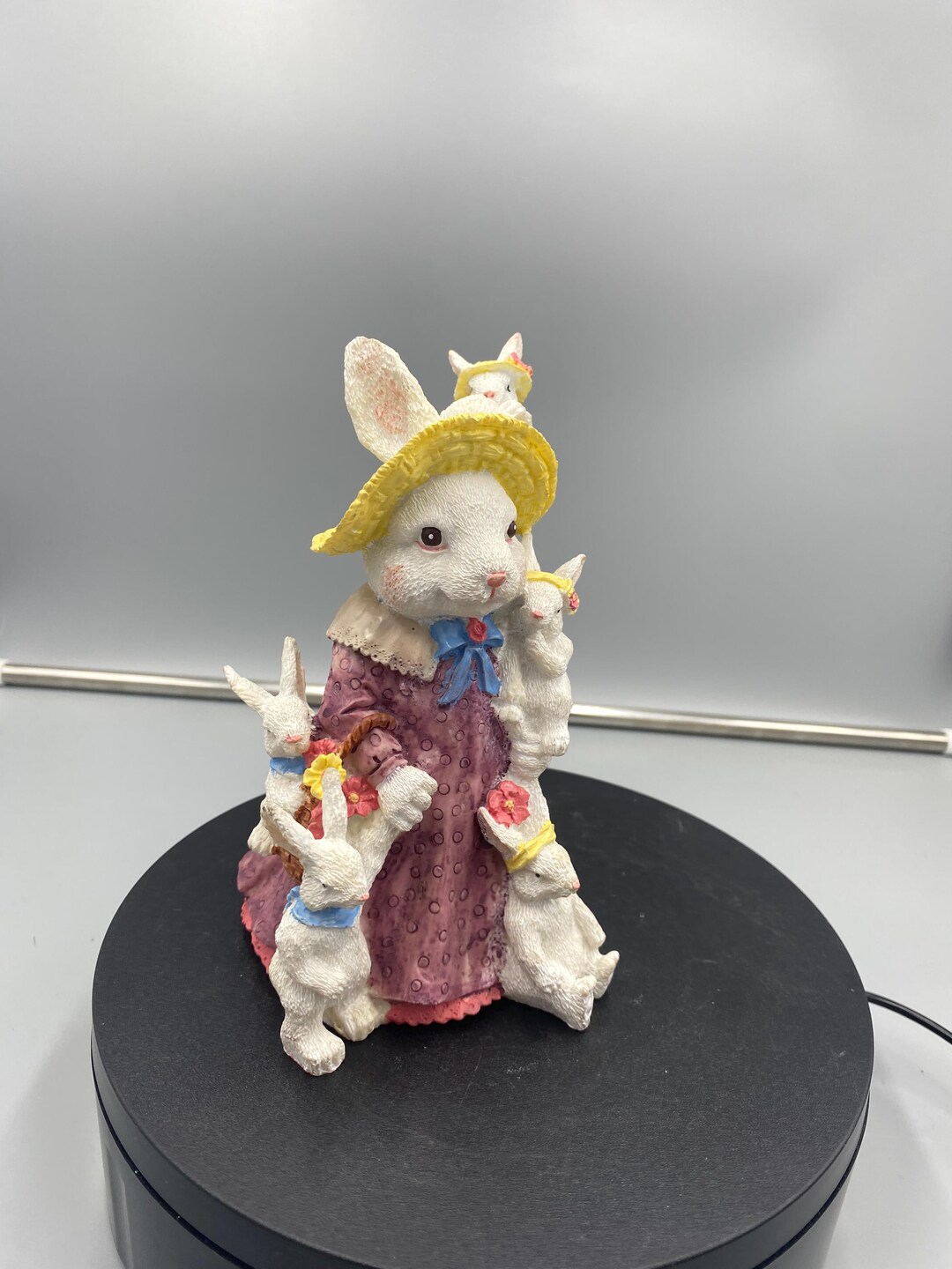 Vintage Resin Rabbit Figurine With Baby Bunnies - Charming Collectible ...