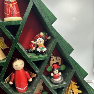 Wooden Christmas Tree Shadow Box With Vintage German Ornaments has Wall ...