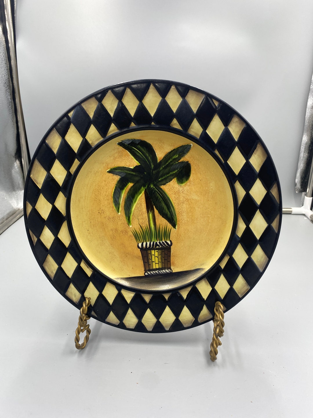 Home Interiors Heavy Palm Tree Plate With Patterned Edges - Etsy