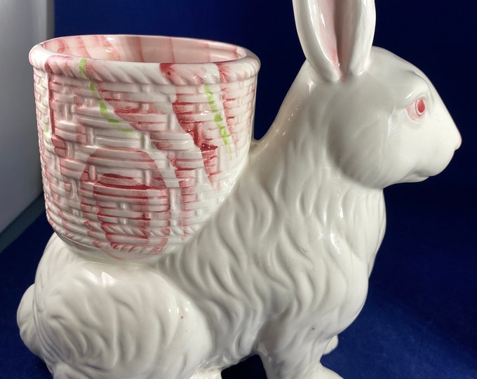 Rabbit Planter With Pink Basket Haldon Group - Etsy