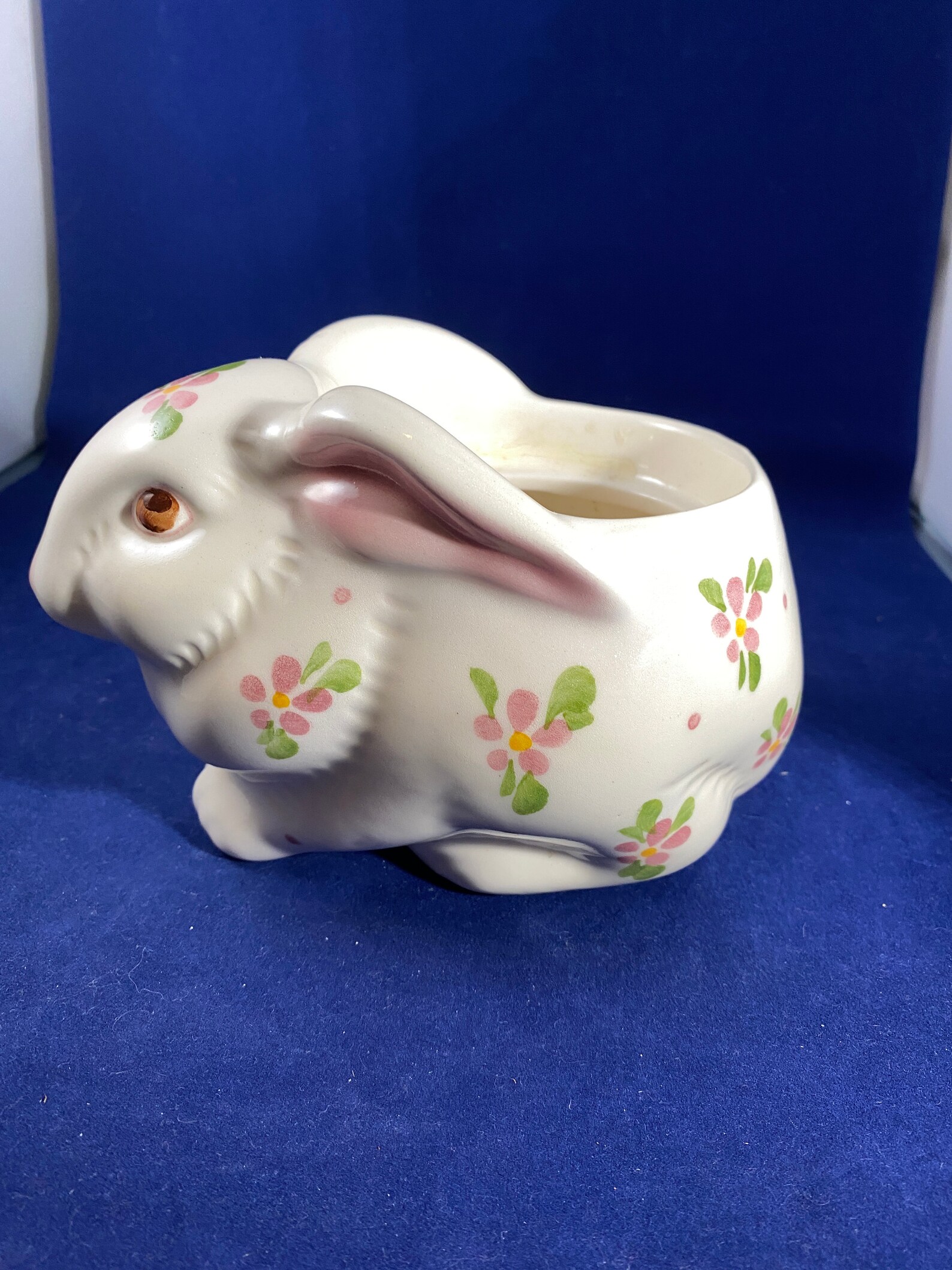 Avon Rabbit Planter/Candle Holder White with Pink Flowers | Etsy