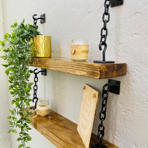 Rustic Bespoke Floating Shelves With Chain Brackets Industrial - Etsy UK