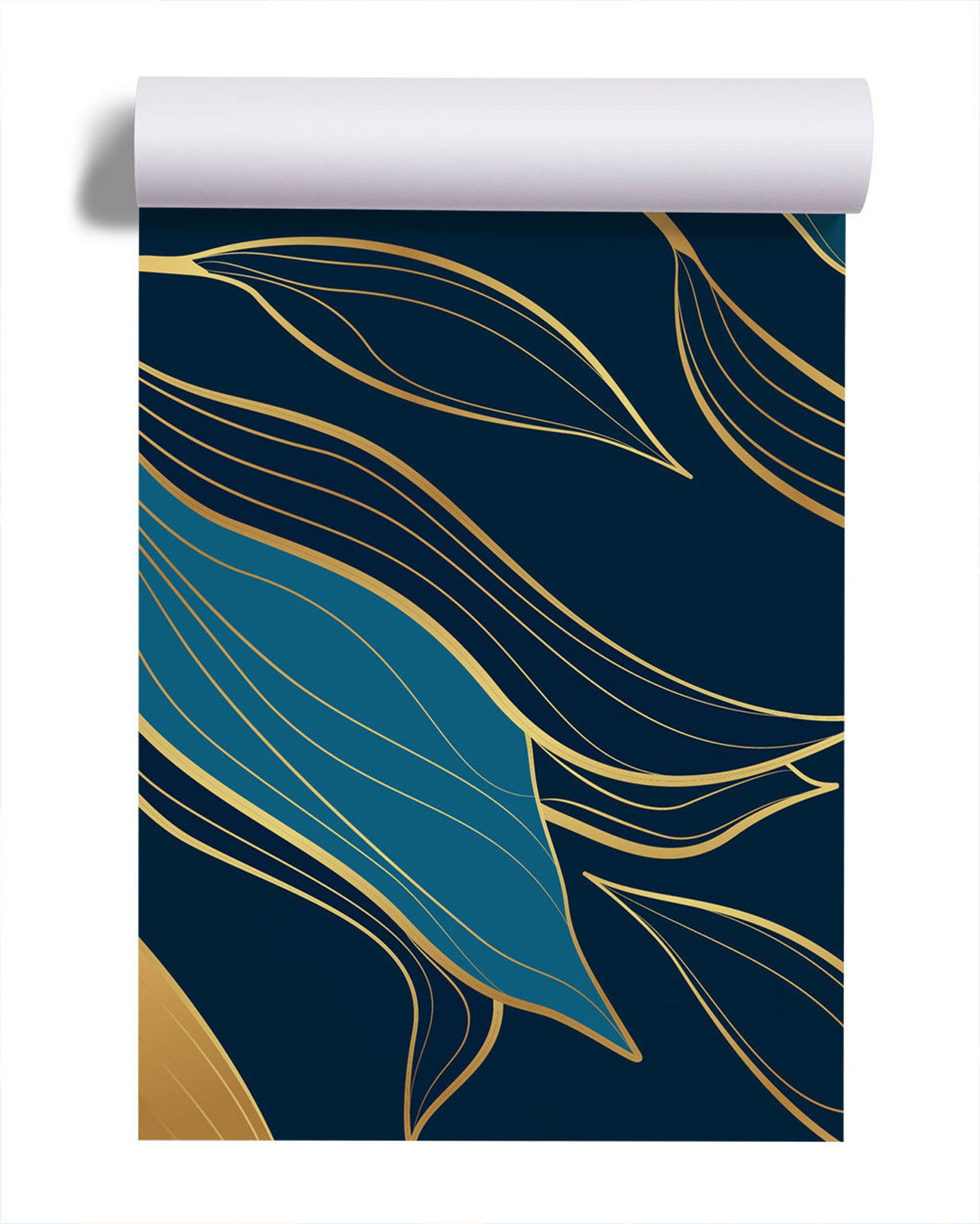 Abstract Blue and Gold Matte Floral Art Deco Wallpaper Peel - Etsy