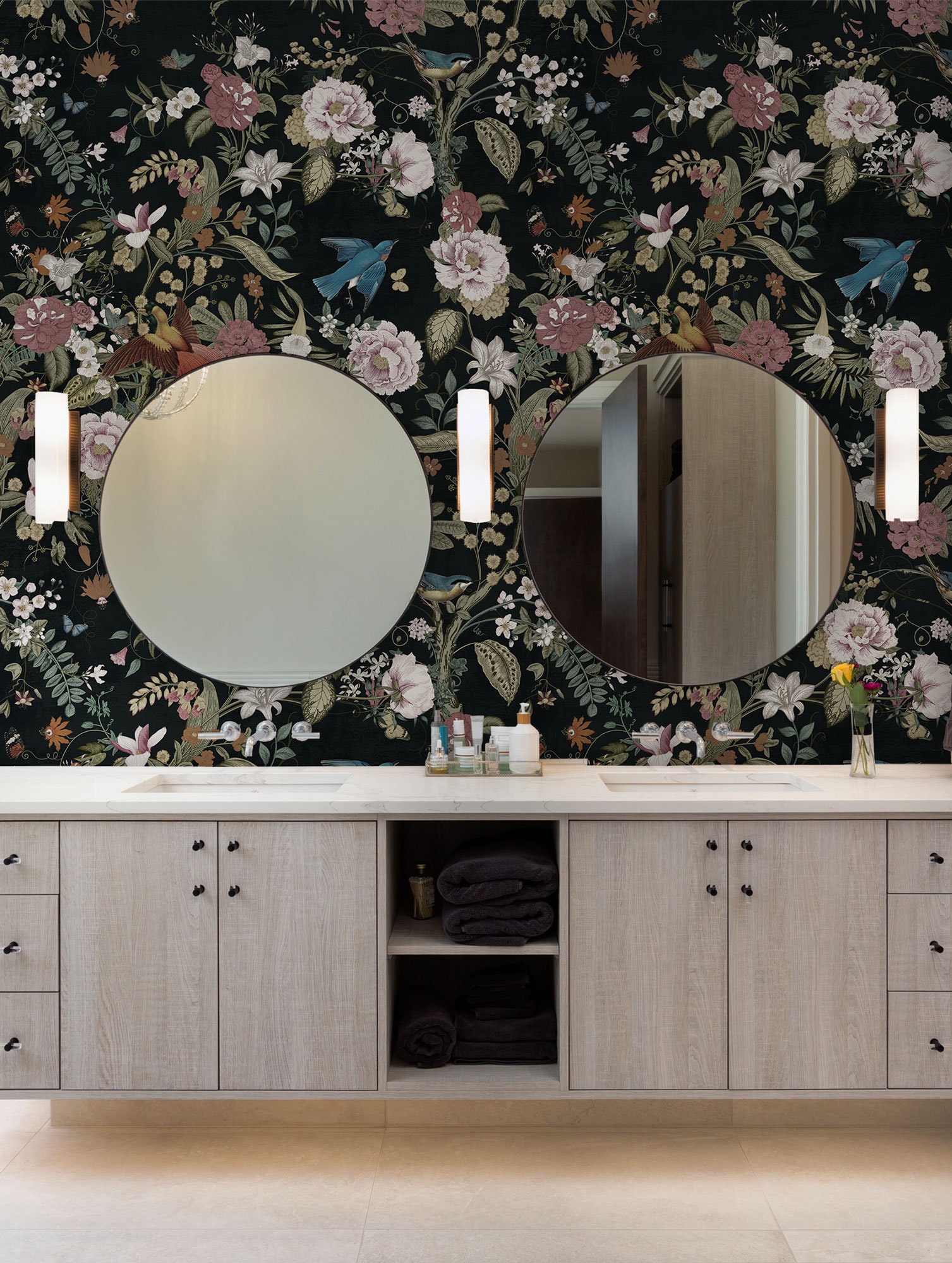 Dark Chinoiserie Botanical Wallpaper Vintage Bird and Floral - Etsy