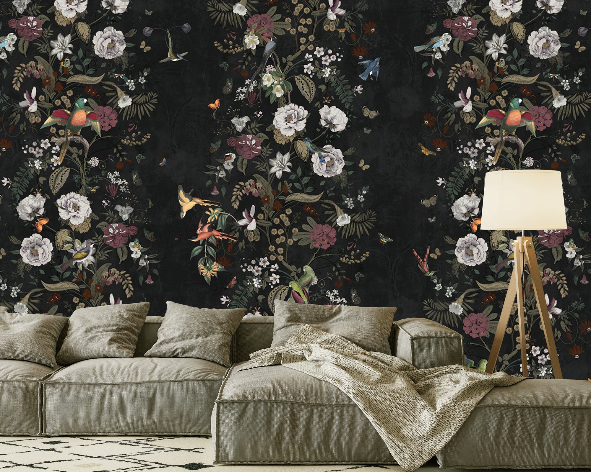 Dark Baroque Floral Wallpaper Wall Mural Garden Wallpaper - Etsy