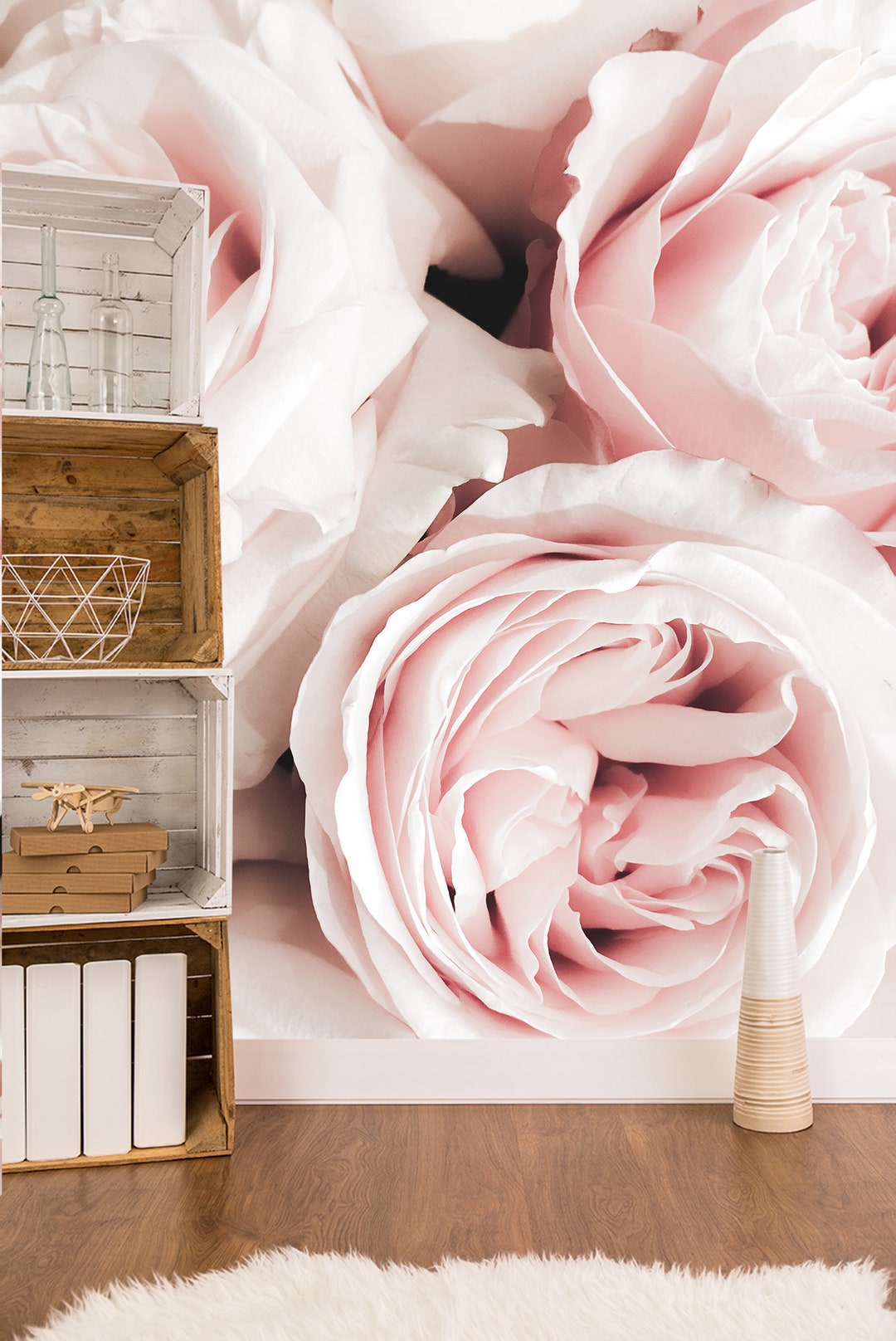 Big Light Pink Roses Wallpaper | Peel & Stick | Self-adhesive ...