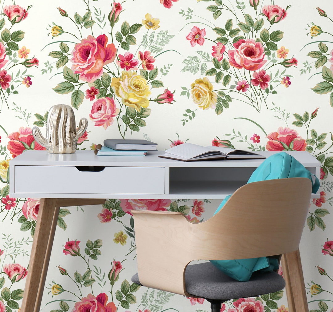 Retro Rose Wallpaper, Small Floral Pattern, All Time Classic [peel and ...