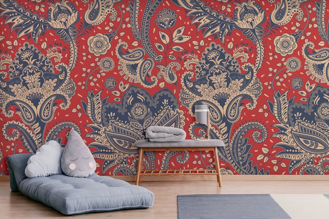 Indian Floral Wallpaper, Paisley | Peel & Stick | Self Adhesive ...
