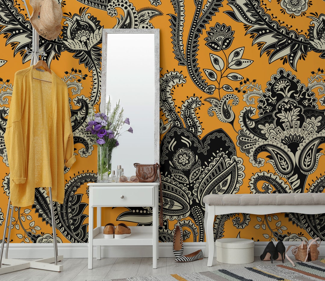 Indian Floral Wallpaper, Paisley | Peel & Stick | Self Adhesive ...