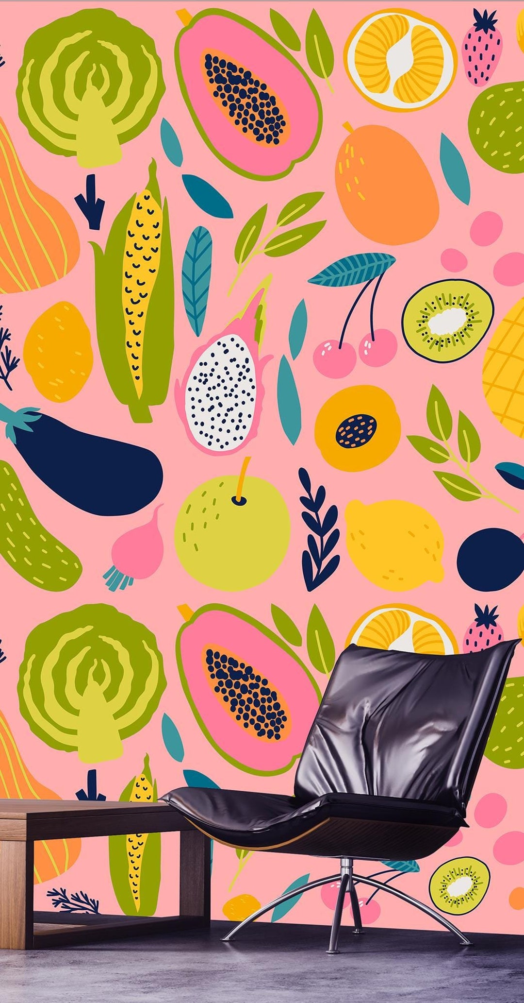 Colorful Food Wallpaper, Cute Vegetables and Fruits Wall Mural, Home ...