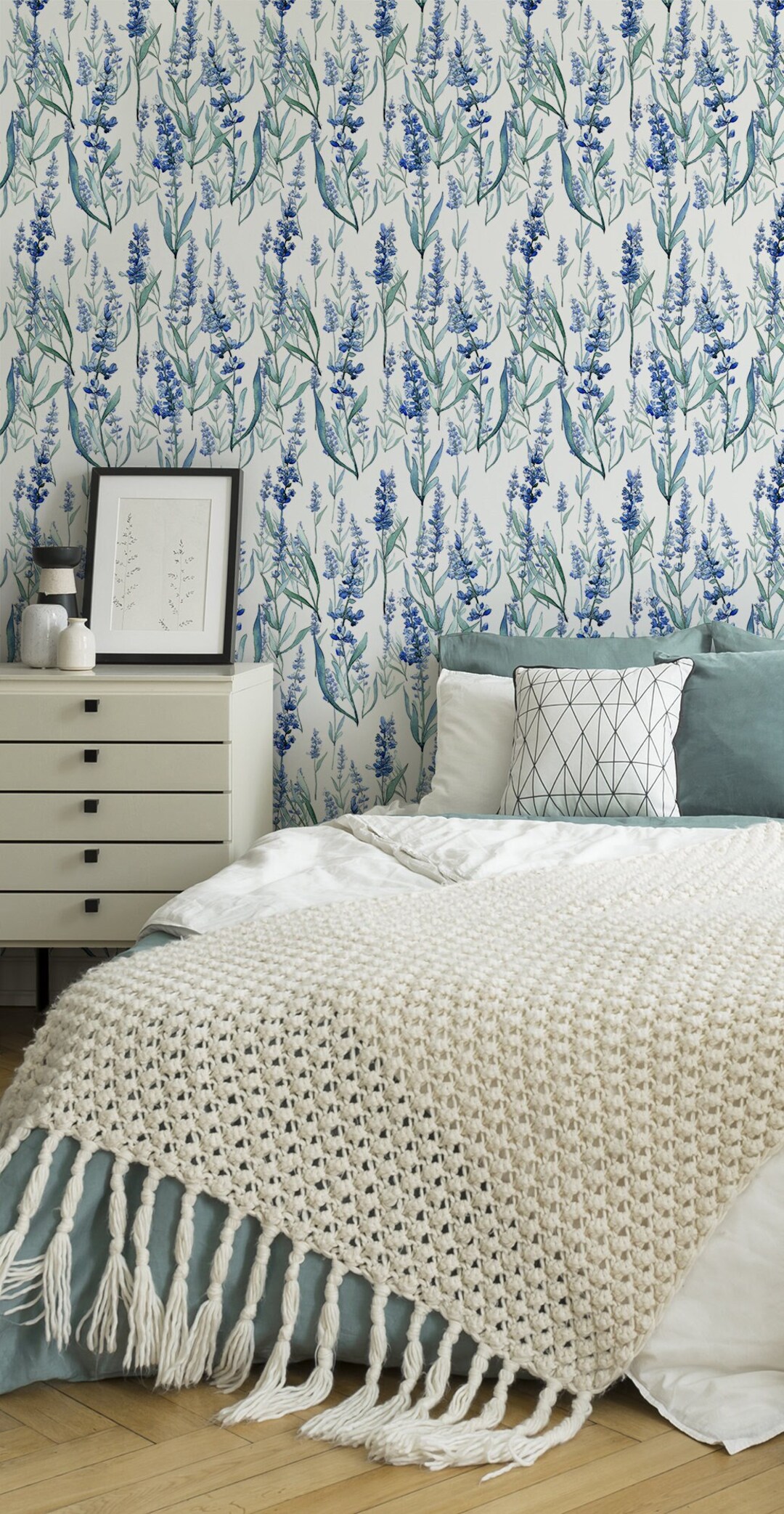 Watercolor Blue Herbs Wallpaper, Small Flower Print, Blue Floral ...