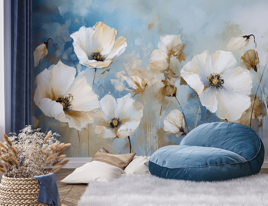 Abstract Floral Wallpaper, Modern Wall Art, Botanical Home Decor [peel ...