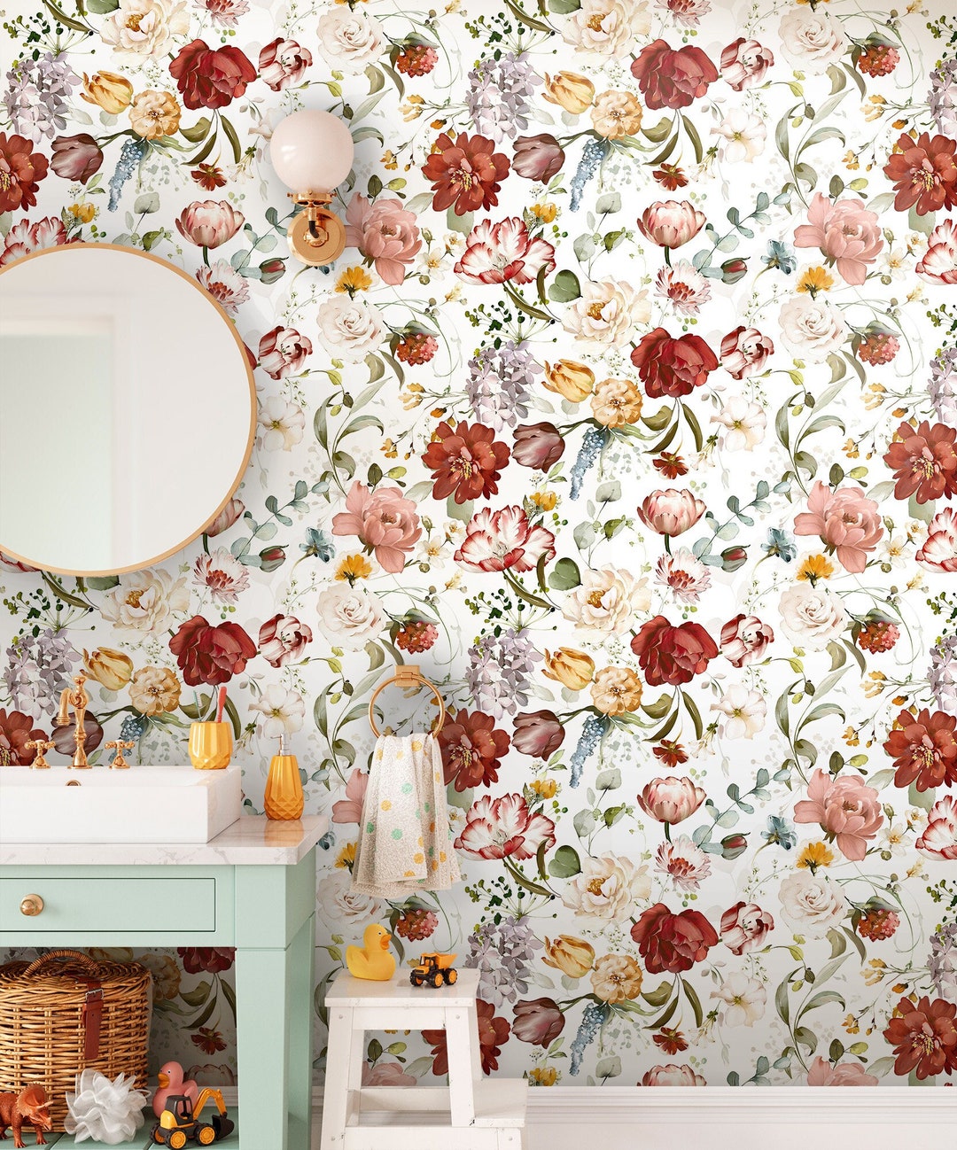Floral Watercolor Wallpaper With Garden Flowers [peel and Stick (self ...