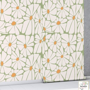 Retro Floral Wallpaper With Groovy Daisy Flower [peel and Stick (self ...