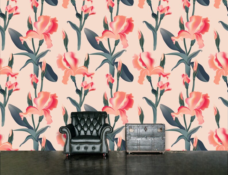 Wallpaper With Iris Flower Pattern Peel & Stick Self - Etsy
