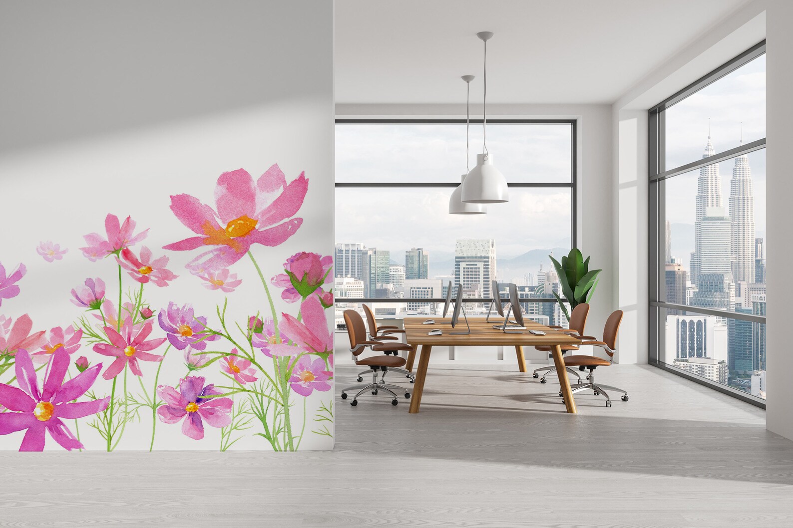Watercolor Pink Cosmos Flowers Wallpaper, Field Flowers Print [peel and ...