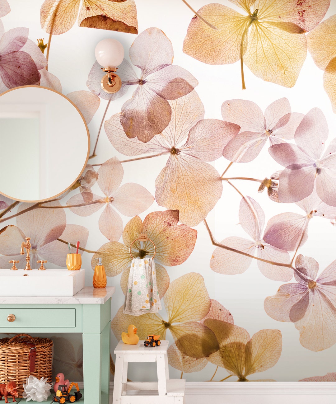 Pastel Floral Wallpaper, Hydrangea Flower Wall Mural, Home Decor [peel ...