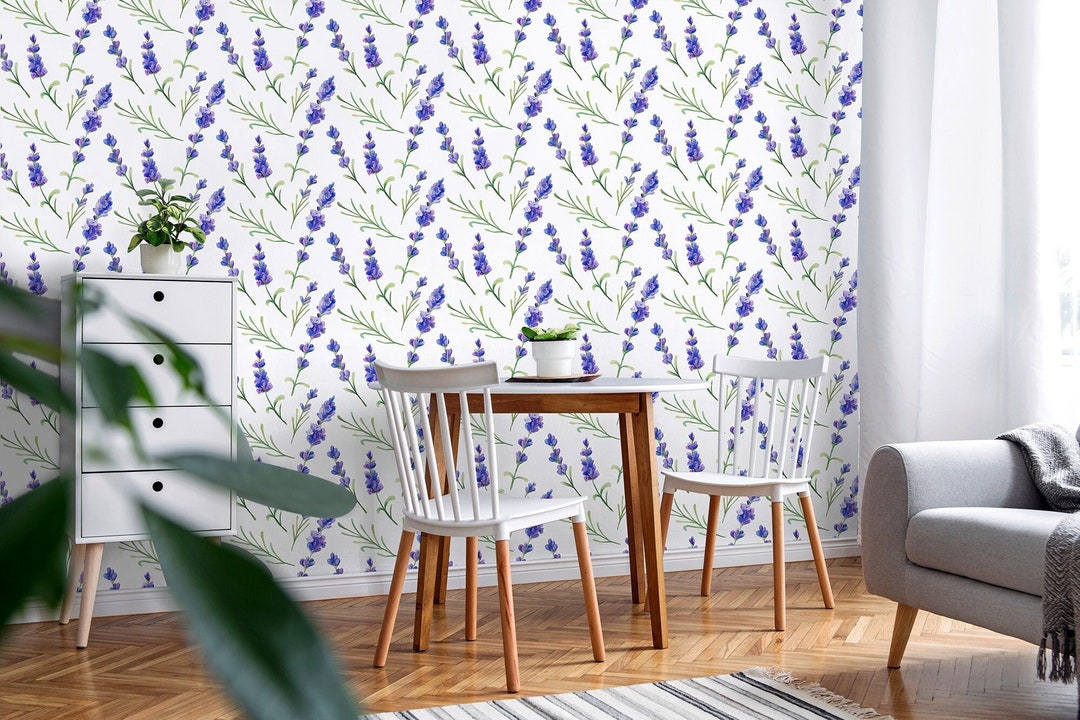 Papel de parede lavanda, padrão floral roxo, mural de flores roxas ...