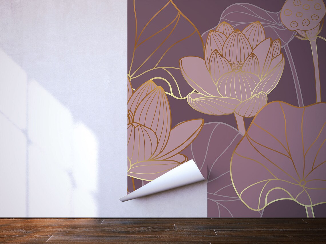 Luxurious Wallpaper With Gold Lotus Flowers Natural Pattern - Etsy
