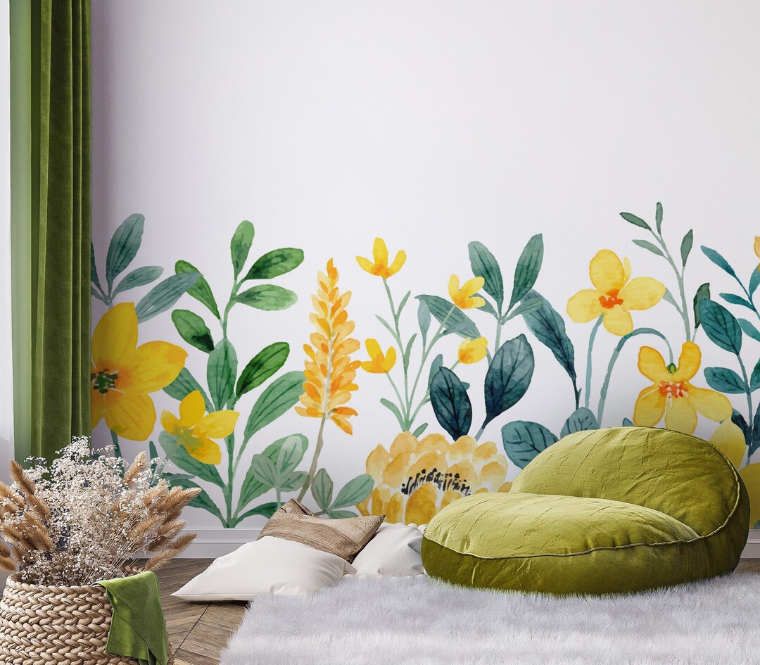 Watercolor Yellow Flower Garden Wallpaper, Floral Pattern, Blossom Wall ...
