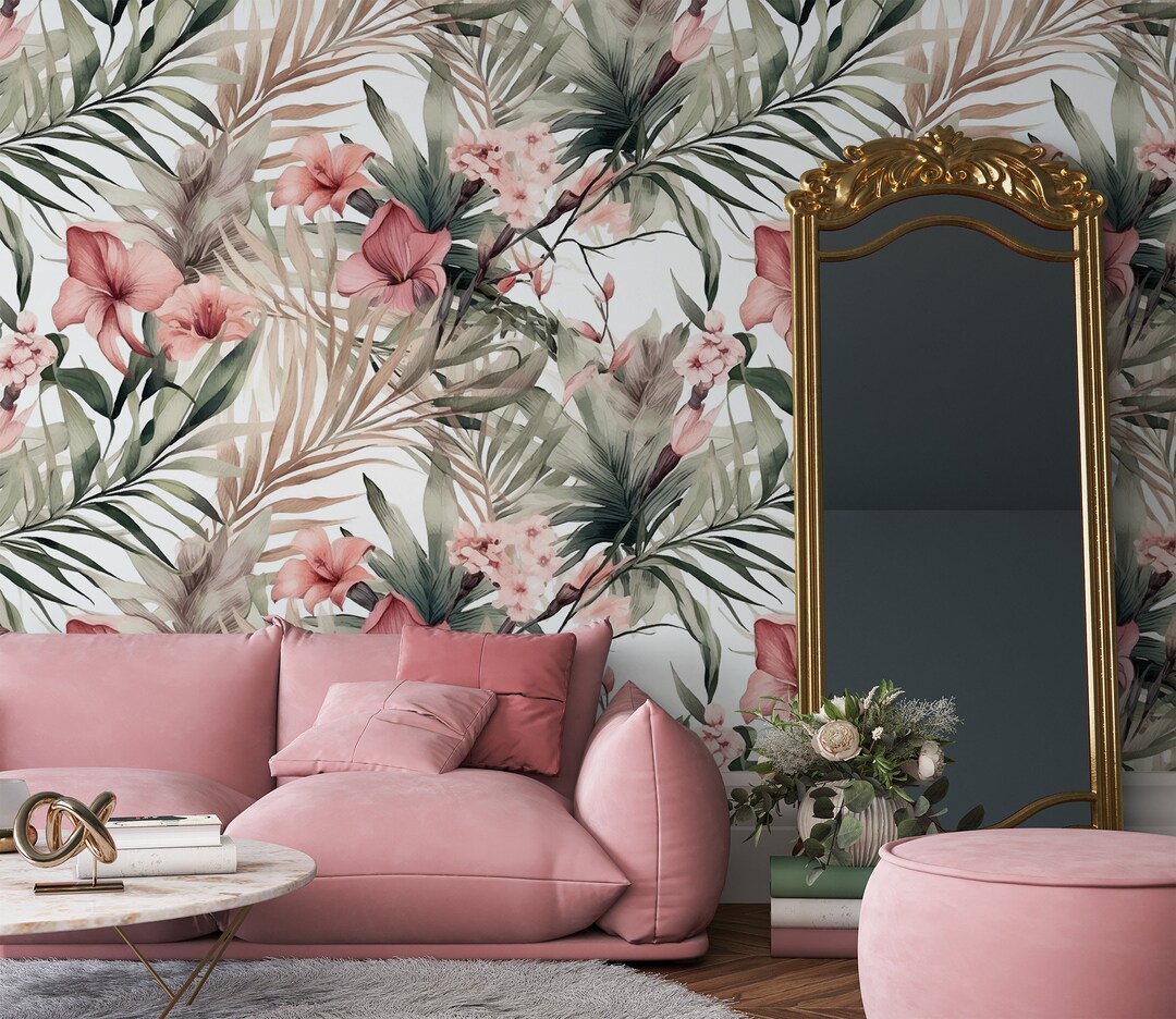 Modern Exotic Floral Wallpaper, Jungle Pattern, Blossom Wall Mural ...