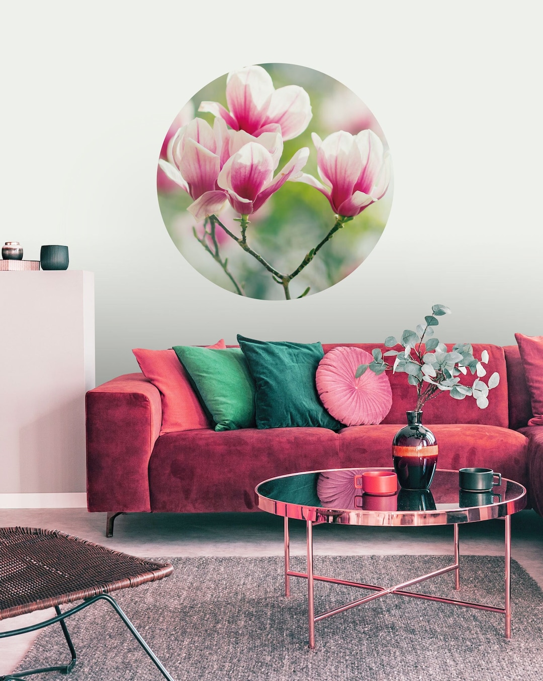 Magnolia Flower Circle Wall Sticker, Floral Wall Decal | Peel and Stick ...