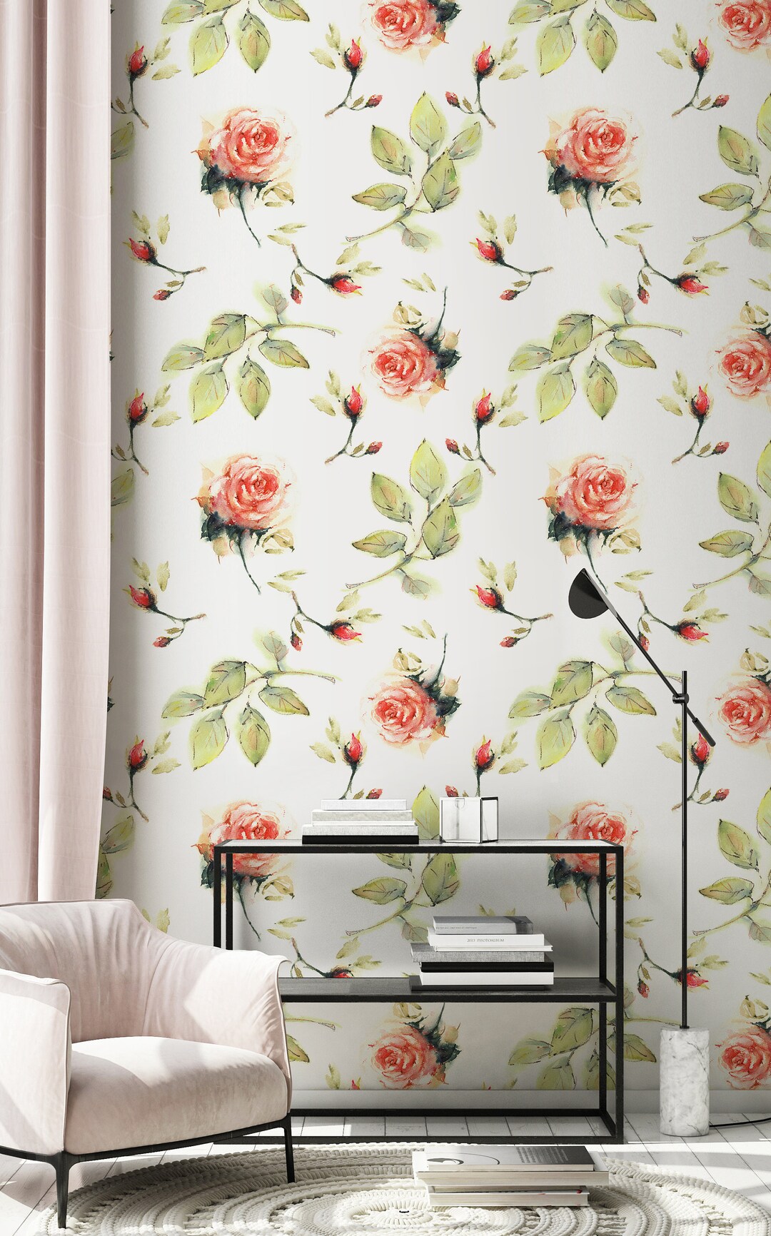 Watercolor Red Rose Wallpaper, Floral Wallpaper, Blossom Floral Pattern ...