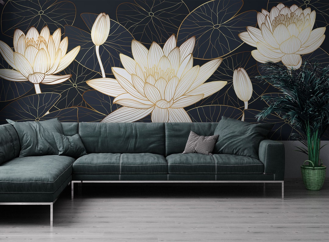 Luxury Lotus Wallpaper, Gold Lotus Line, Arts | Peel & Stick | Self ...