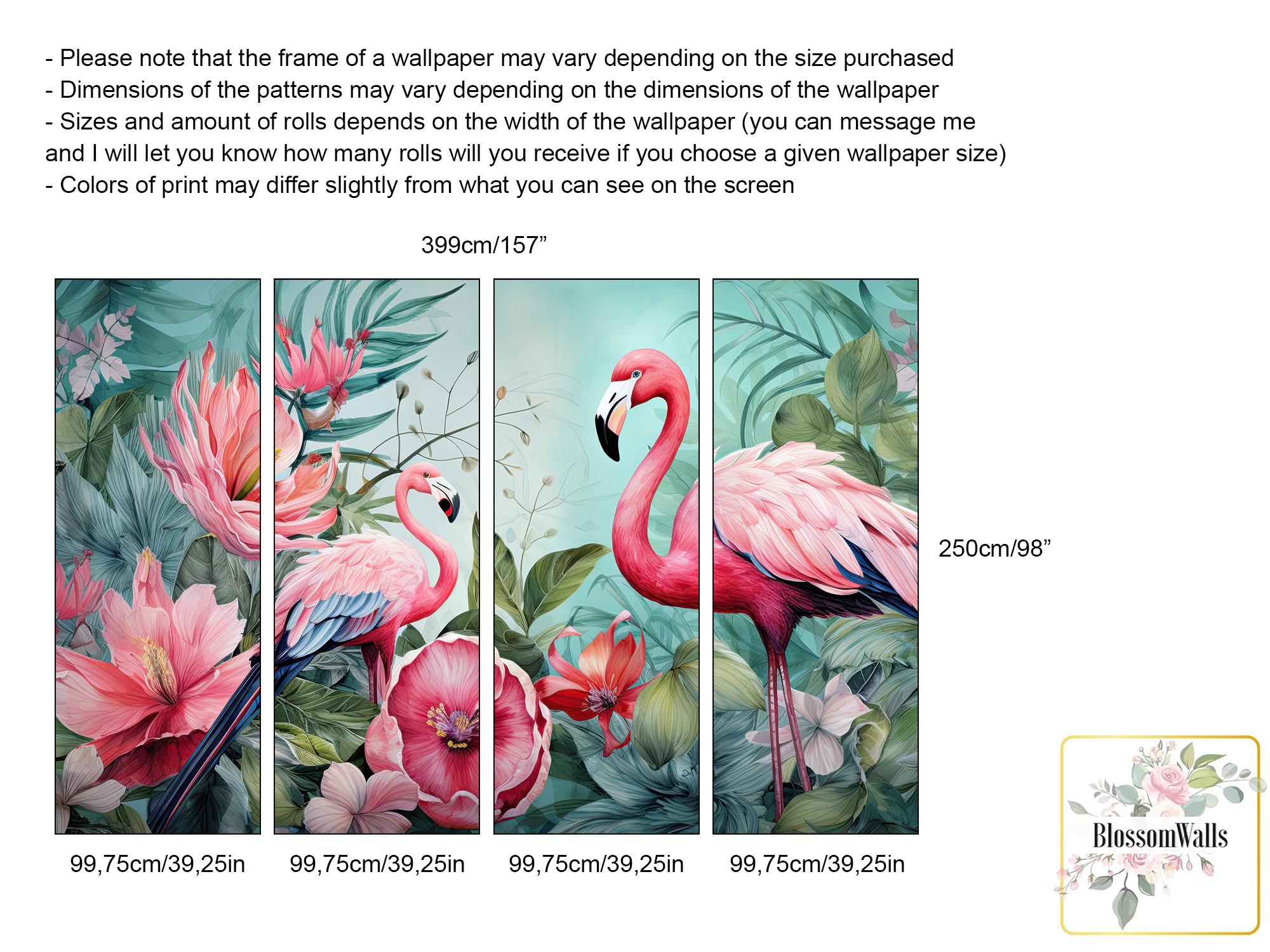 Flamingo Bird Pink & Blue Tropical Boho Floral Wallpaper [peel and ...