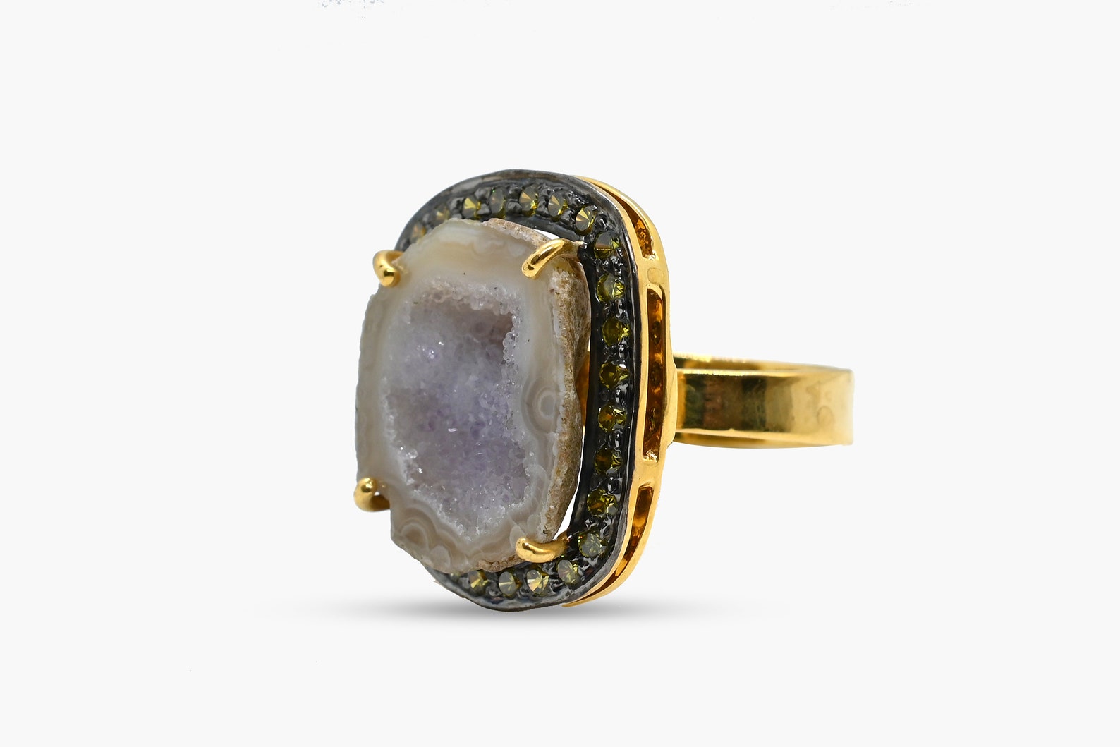 Geode Pave Diamond Ring 24k Gold Plated White Geode Stone - Etsy