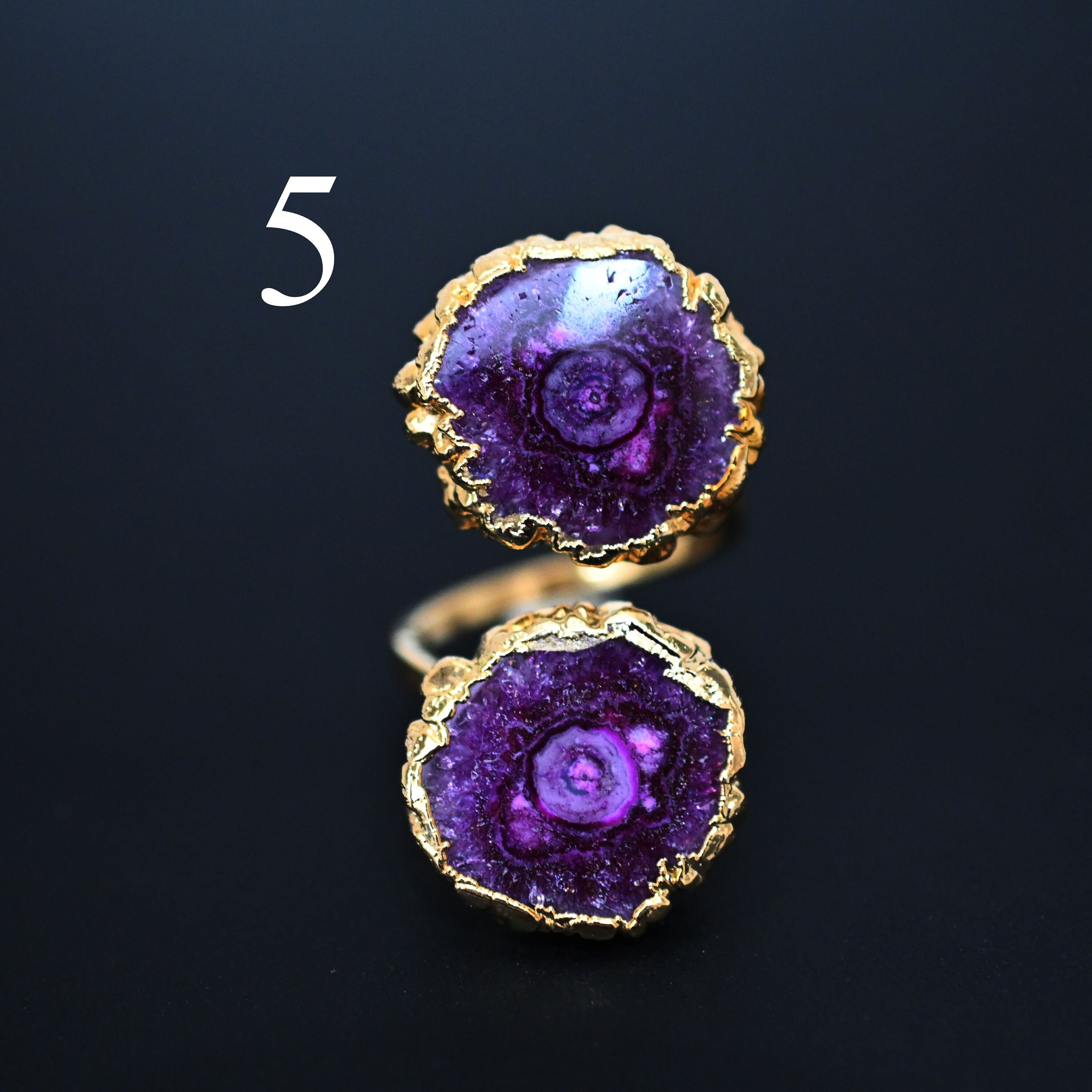 Two Solar Geode Druzy Ring, Geode Druzy Gold Plated Rings, Multi Geode ...