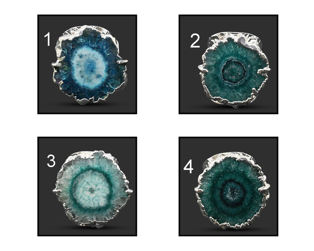 Geode Druzy Ring, Solar Druzy Silver Plated Rings, Multi Geode Druzy ...