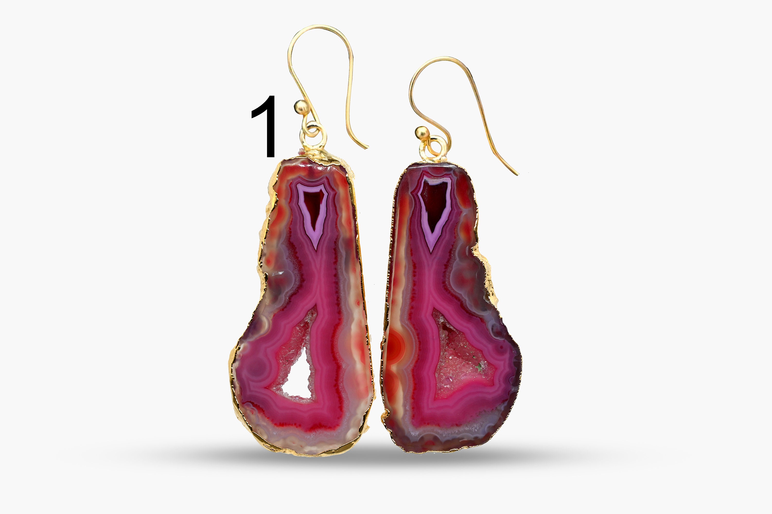 Classic Red Slice Agate Geode Druzy Earrings Geode Druzy Gold - Etsy