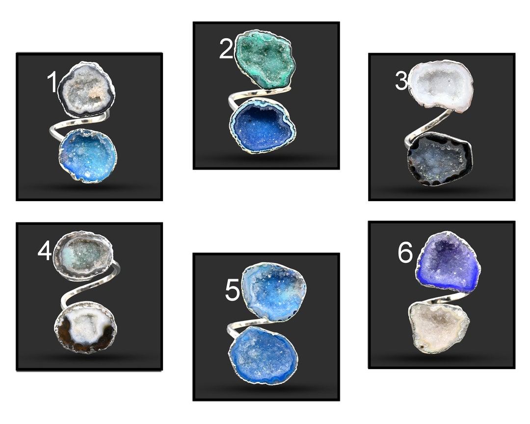 Natürlicher Geode Druzy Ring, Multi Geode Druzy Versilberte Ringe ...