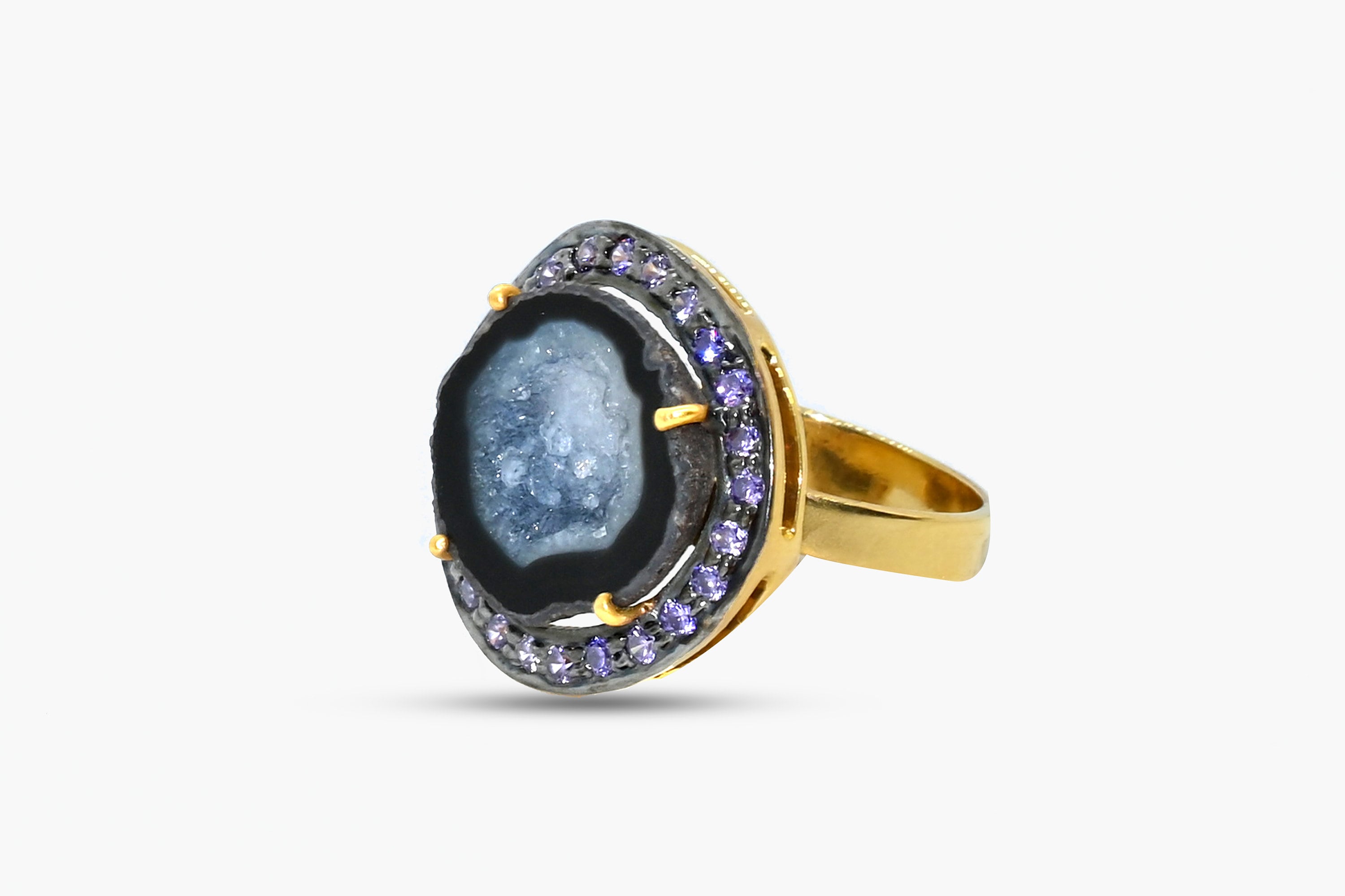 Black Geode Pave Diamond Ring 24k Gold Plated Geode Stone - Etsy