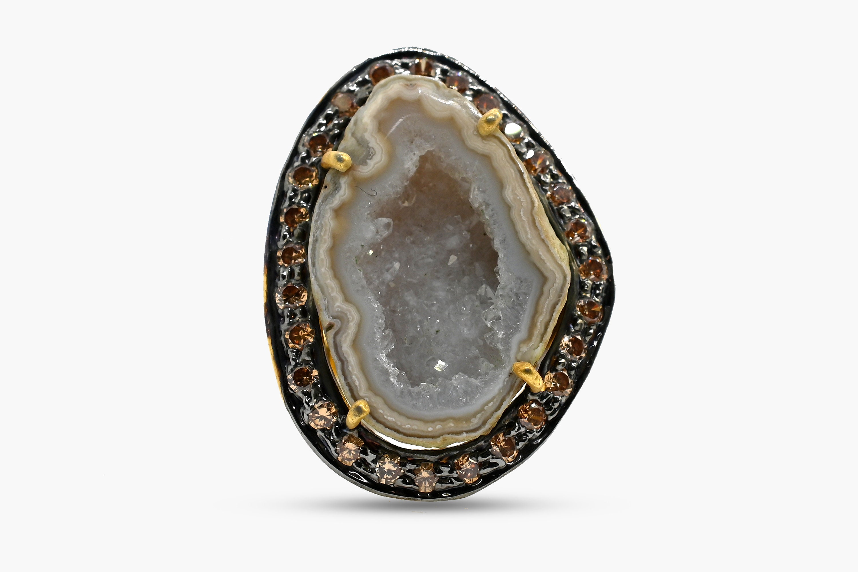White Geode Pave Diamond Ring 24k Gold Plated Geode Stone - Etsy