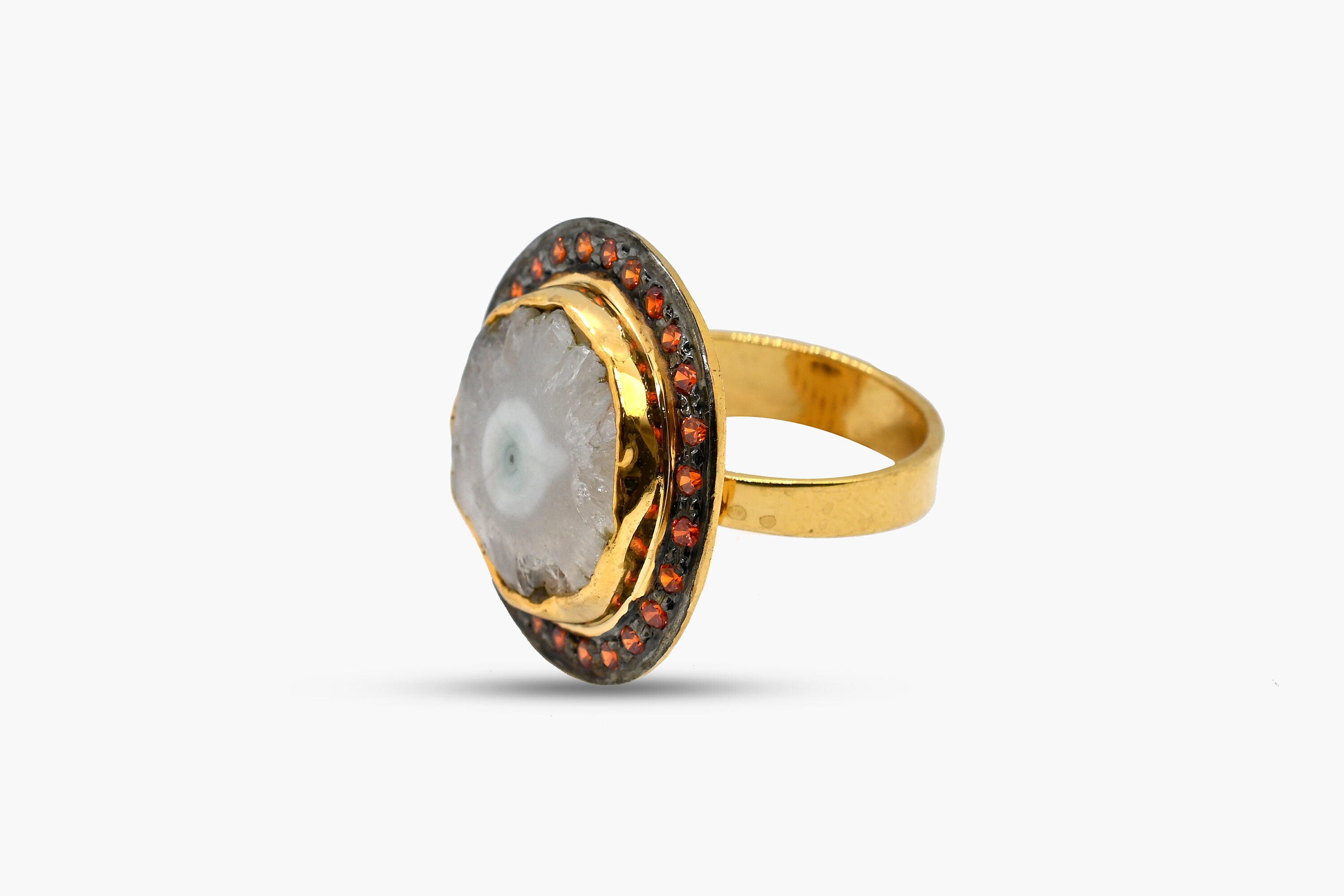 Geode Pave Diamond Ring 24k Gold Plated White Geode Stone - Etsy
